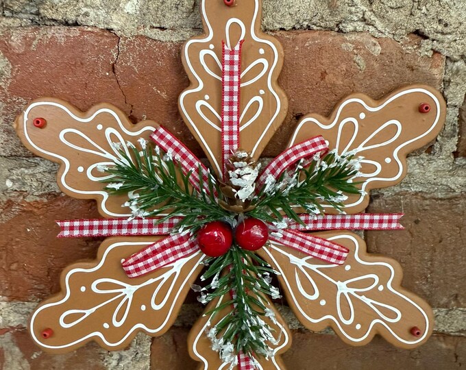 Gingerbread Snowflake Ornament 8", Perfect for Wreaths, Centerpieces ...
