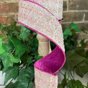 Pink White Gold Tweed Ribbon 2.5” X 10 Yards, D. Stevens Premium Ribbon ...