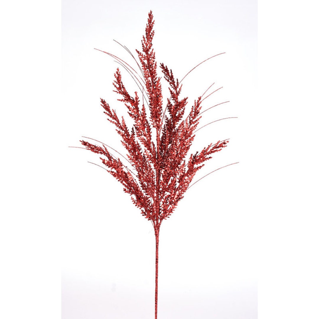 Cedar Grass Red Glittered Spray 31”, Christmas Tree Spray, Glitter Pick for Wreaths ...