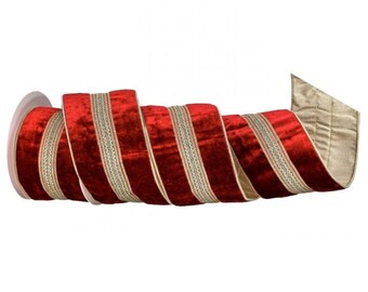 Burgandy and Gold Braid Trim Velvet 4 Wired Ribbon, 5 Yards Premium ...