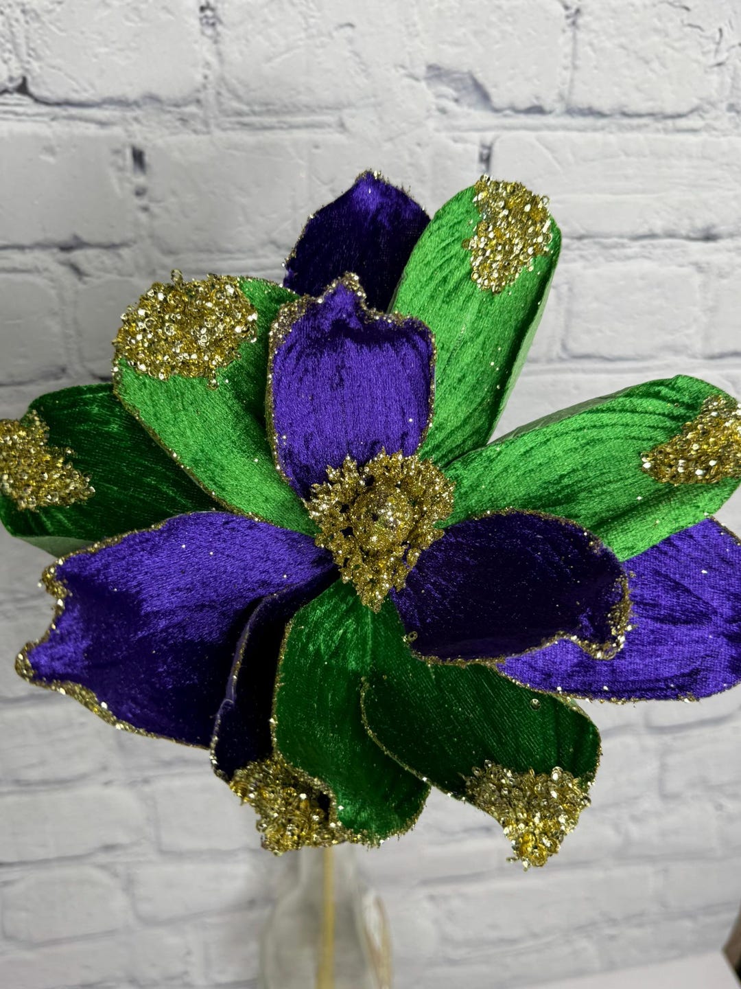 Mardi Gras Glittered Magnolia 9"dia, Mardi Gras for Wreaths ...