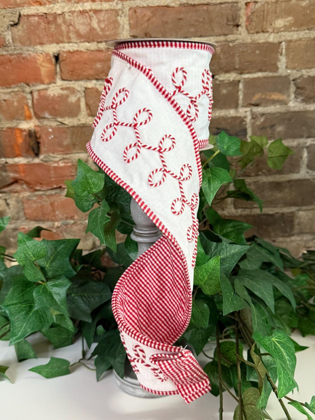 Peppermint Ribbon Cord Swirl W/ Red and White Mini Check Back 4" X 5 ...