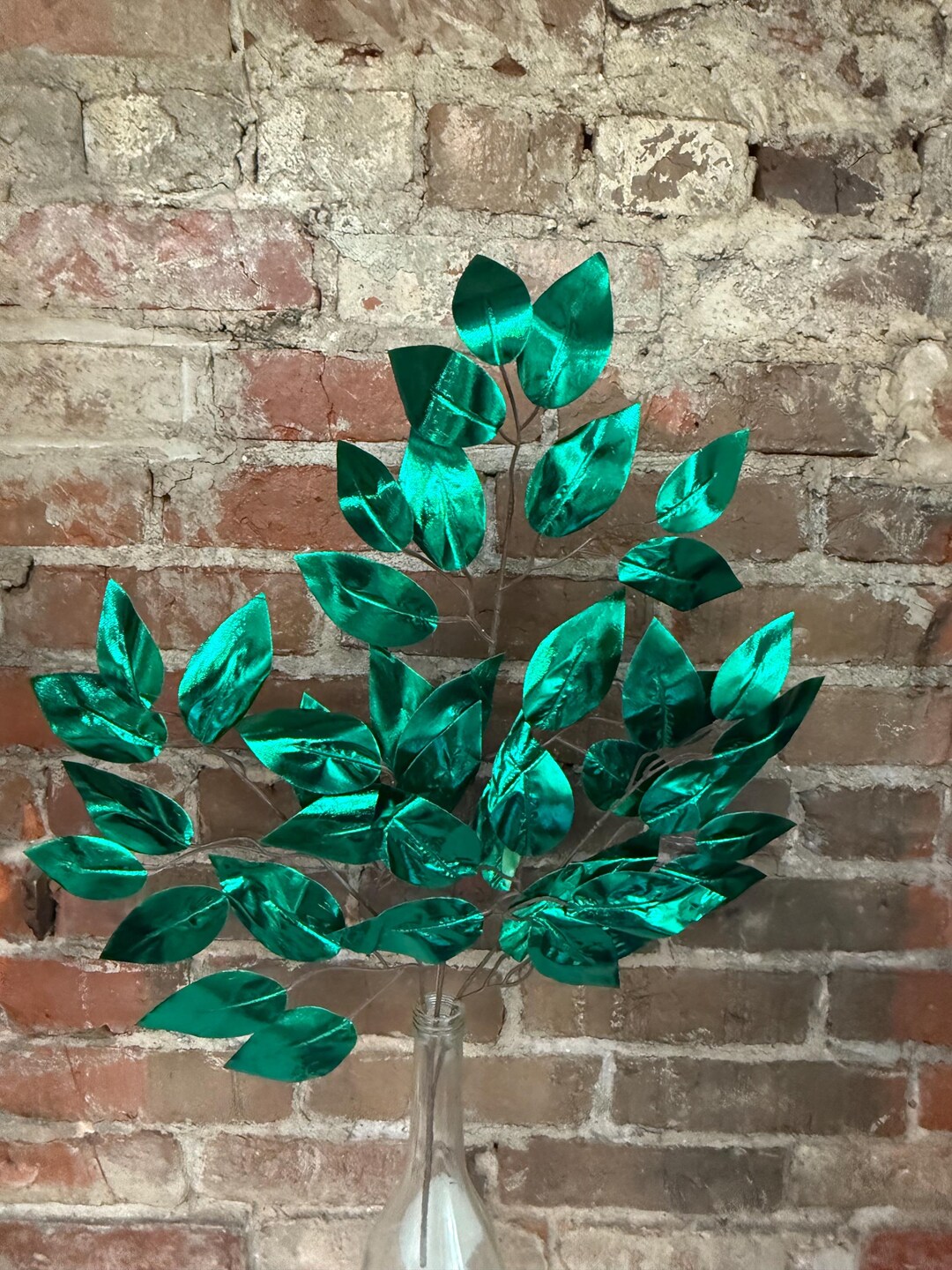 Emerald Green Metallic Ficus Leaf Spray 23", Perfect for Mardi Gras, St ...