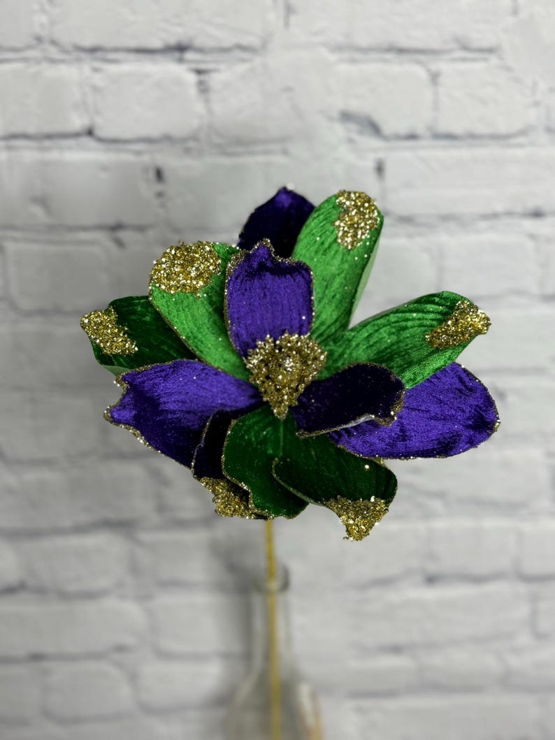 Mardi Gras Glittered Magnolia 9"dia, Mardi Gras for Wreaths ...