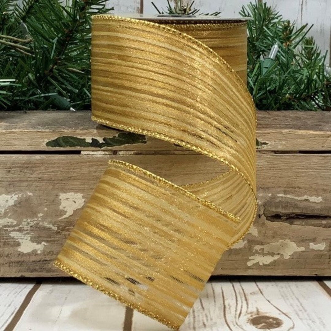 Gold Sheer Vertical Line 2.5 ” X 10 Yards Wired Ribbon, D. Stevens ...