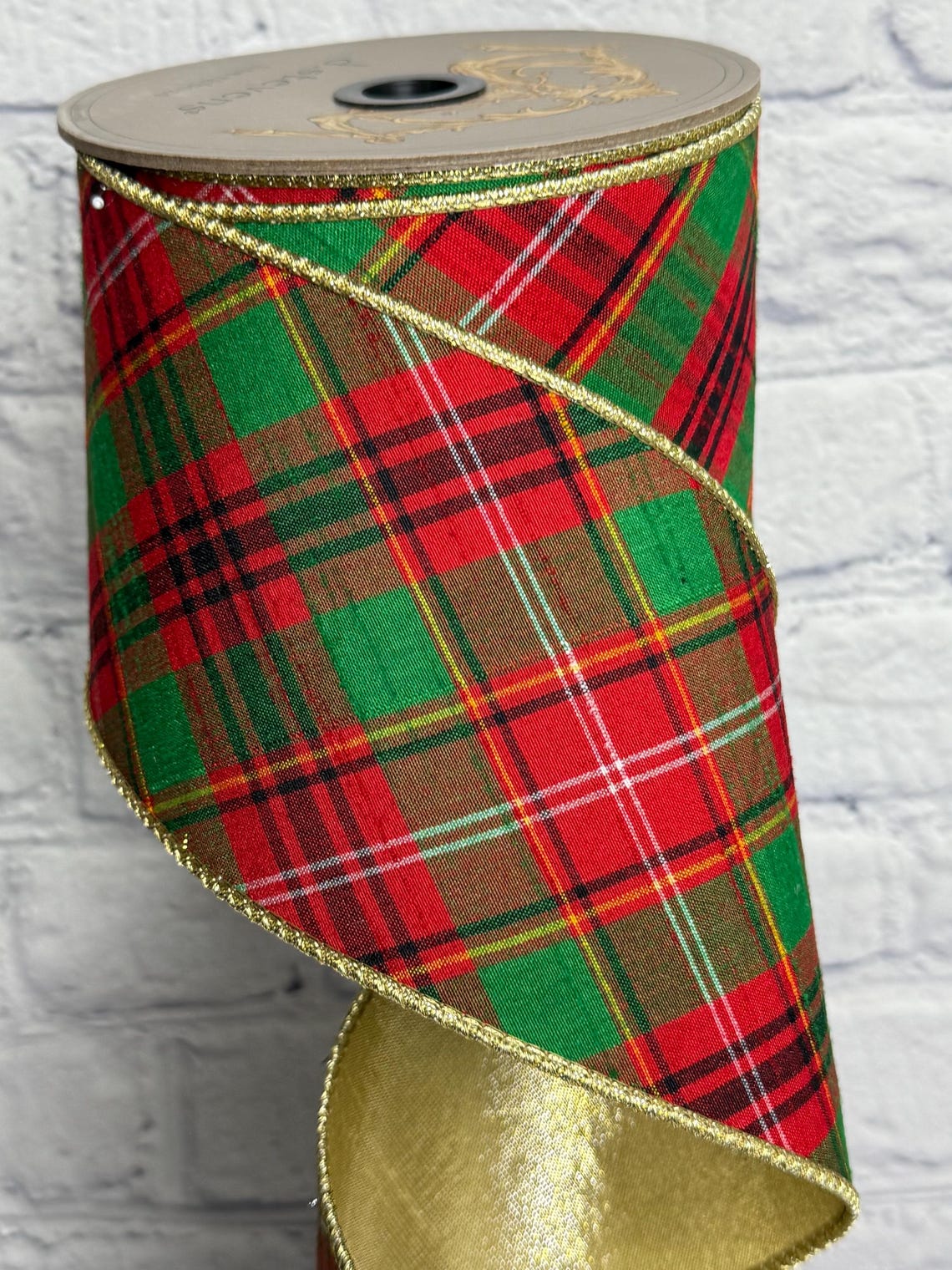 Christmas Diagonal Plaid, Red, Green & White With Gold Back – D ...