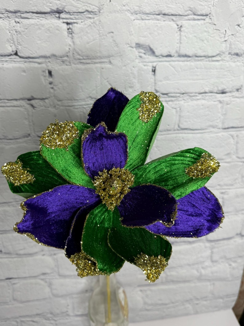 Mardi Gras Glittered Magnolia 9"dia, Mardi Gras for Wreaths ...