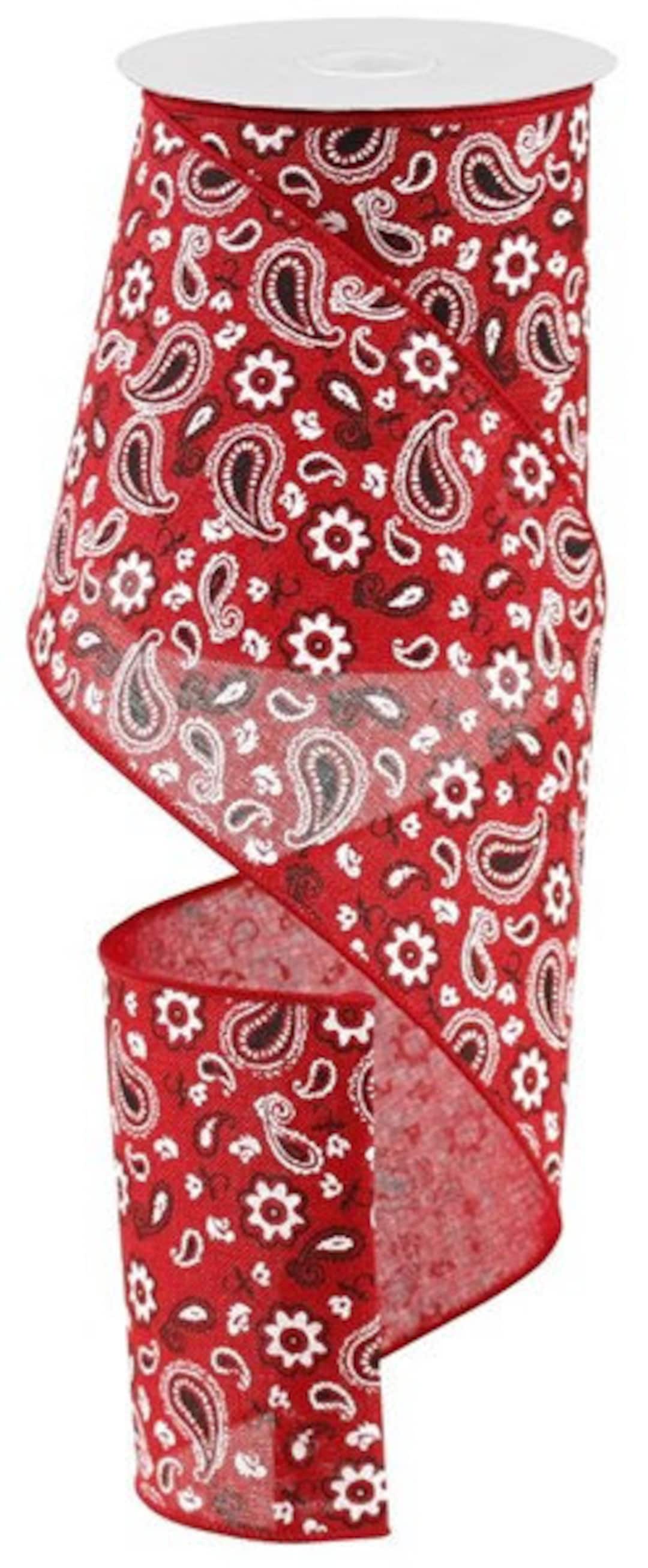 Red, Black White Bandana Wired Ribbon 4” X 10 Yards, Ribbon for Wreaths ...