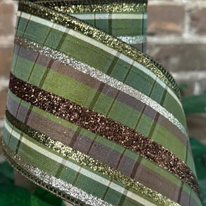 Olive Brown and Gold Glitter Stripe Wired Ribbon 4” X 10 Yards, Perfect ...