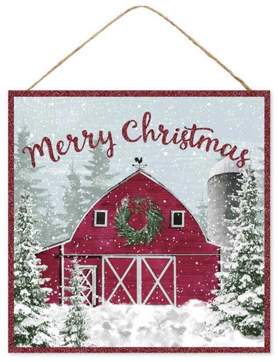 Merry Christmas Glitter Barn Sign 10" H X 10" W, Signs, Wreaths, Wreath ...