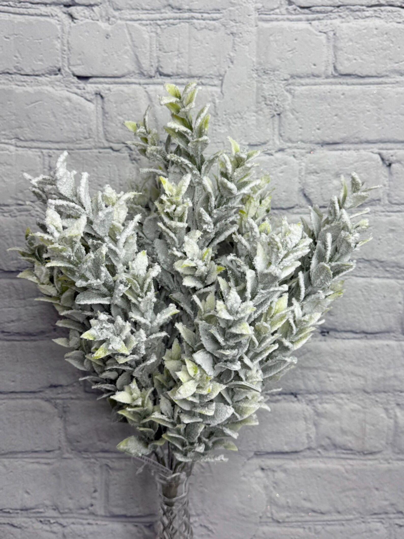 Snowed Tea Leaf Bush 18", Flocked Winter Greenery | 7-stem Faux Bush ...