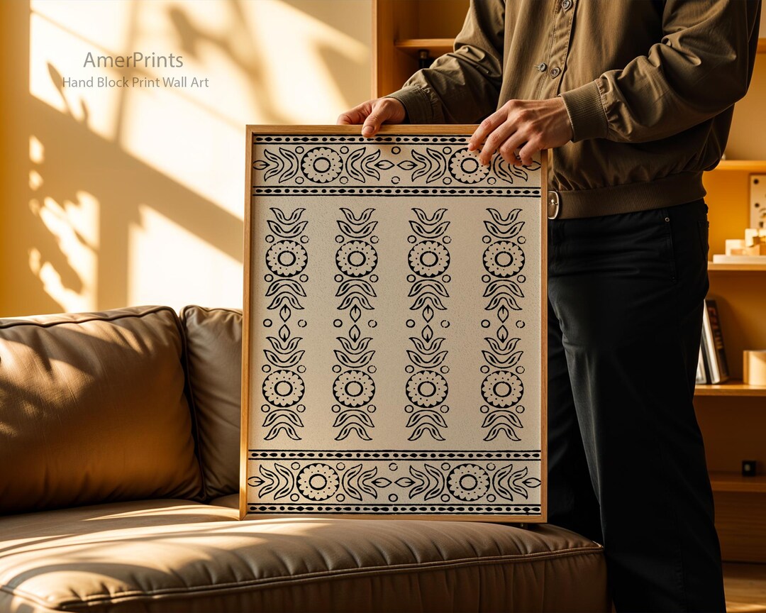 Sacred Indian Floral Block Print Wall Art | Handcrafted Folk Flower ...