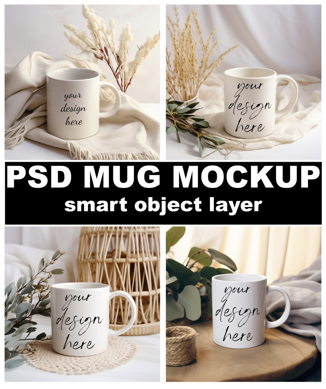 PSD Mug Mockups Coffee Cup Mock up Bundle 4 Pack Mock up Photograph ...