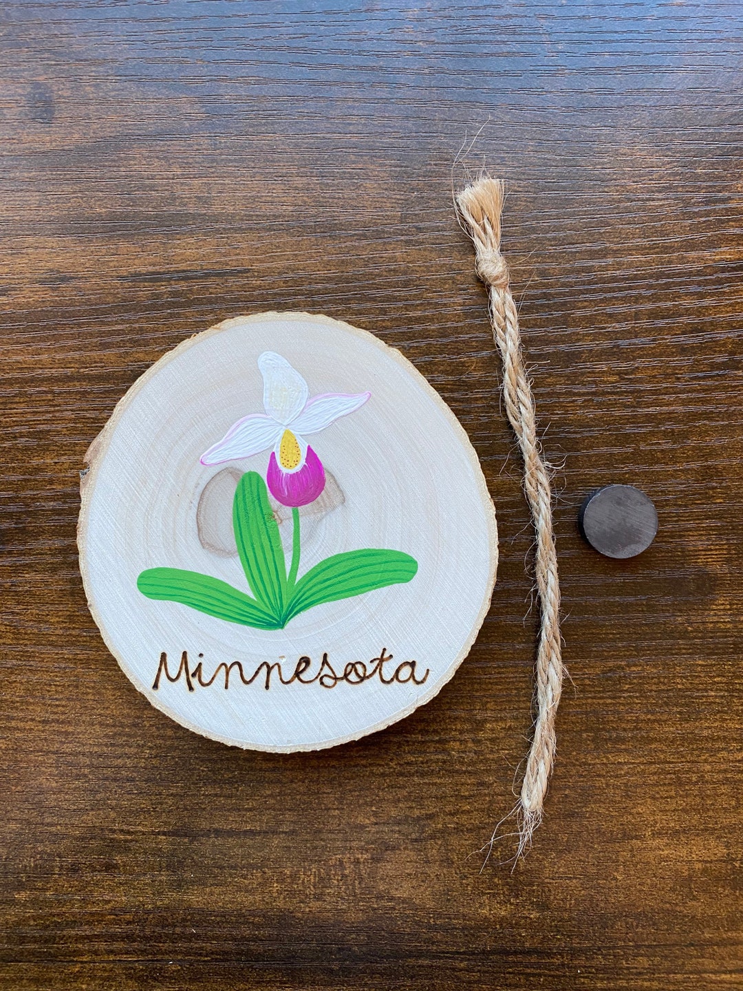 Minnesota State Flower Painting on Wood Round - Magnet or Hanging ...