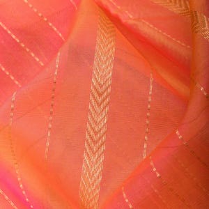 Stunning Striped Chanderi Silk Saree in Orange Dual Tone With Contrast ...