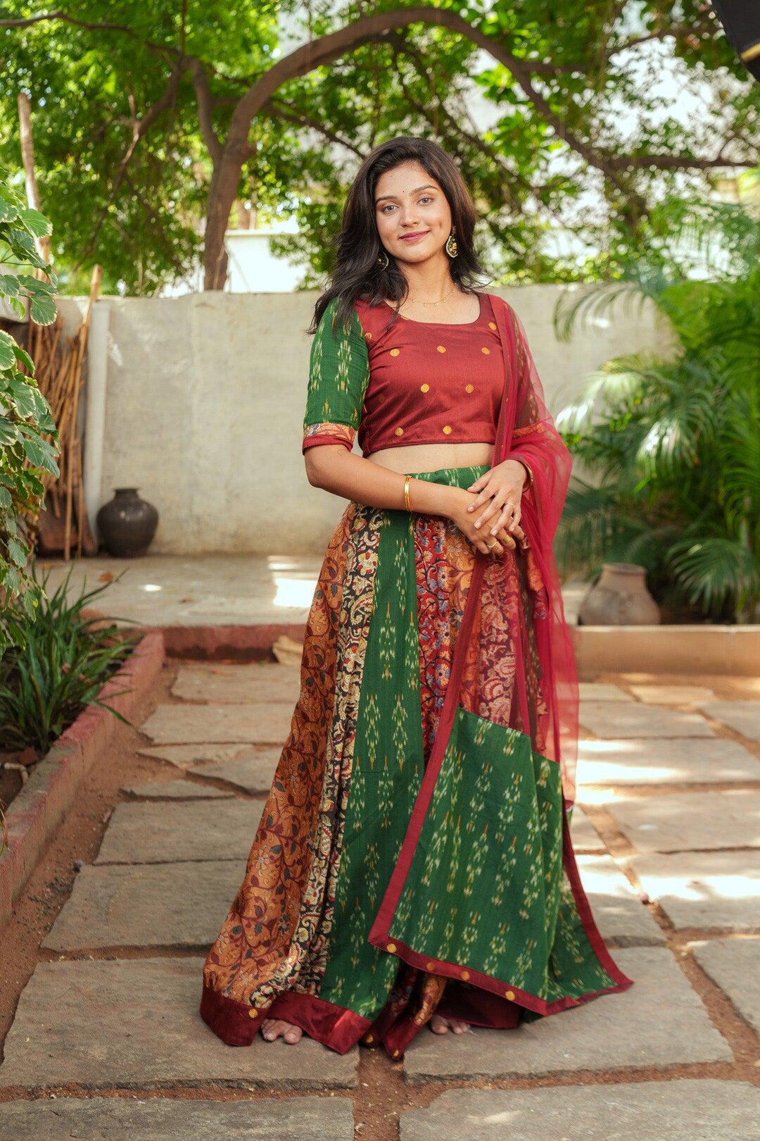 Roopali Maroon Crop Top and Skirt | Made to Order - Etsy