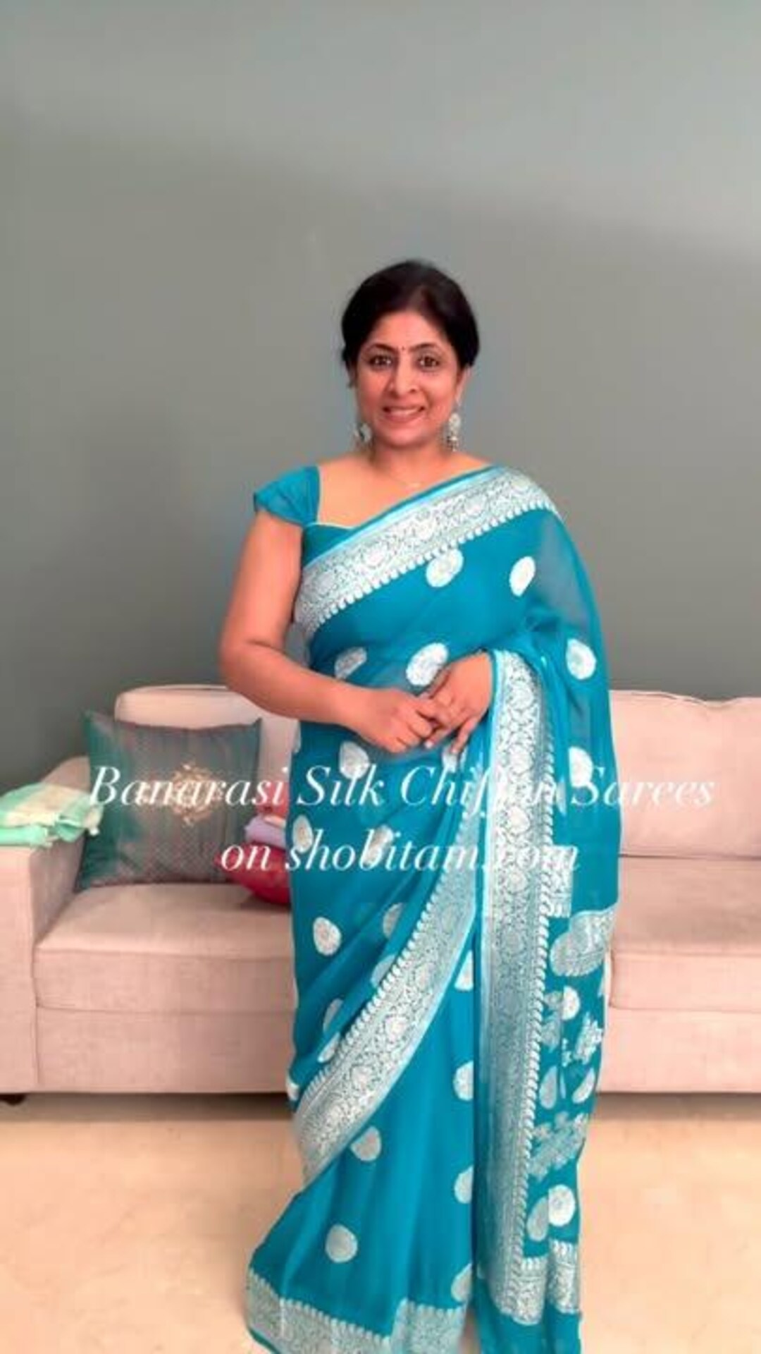 Preorder : Pure Silk Chiffon Saree in Feroza Blue With Big Silver Zari ...
