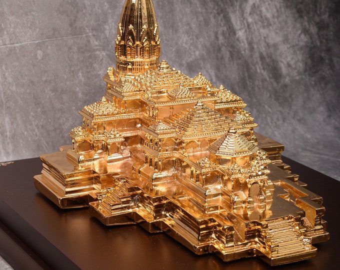 Ayodhya Ram Mandir Statue in Solid Metal With Gold Tone Polish, Wooden ...