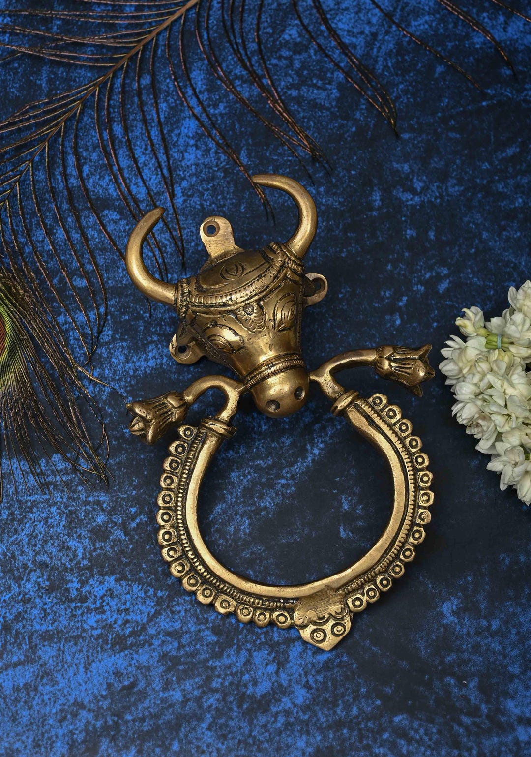 Antique Brass Nandi With Ring Door Knocker-door Handle, Indian ...