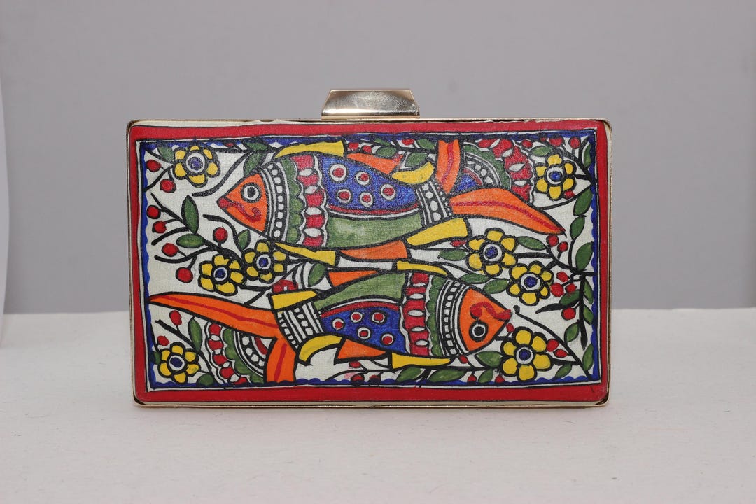 Intricate Artesanal Matsya Design Madhubani Handpainted Clutch - Etsy