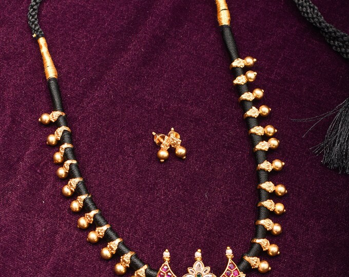 Black Thread Jewlery and Matching Screwback Earrings Shobitam Jewelry ...