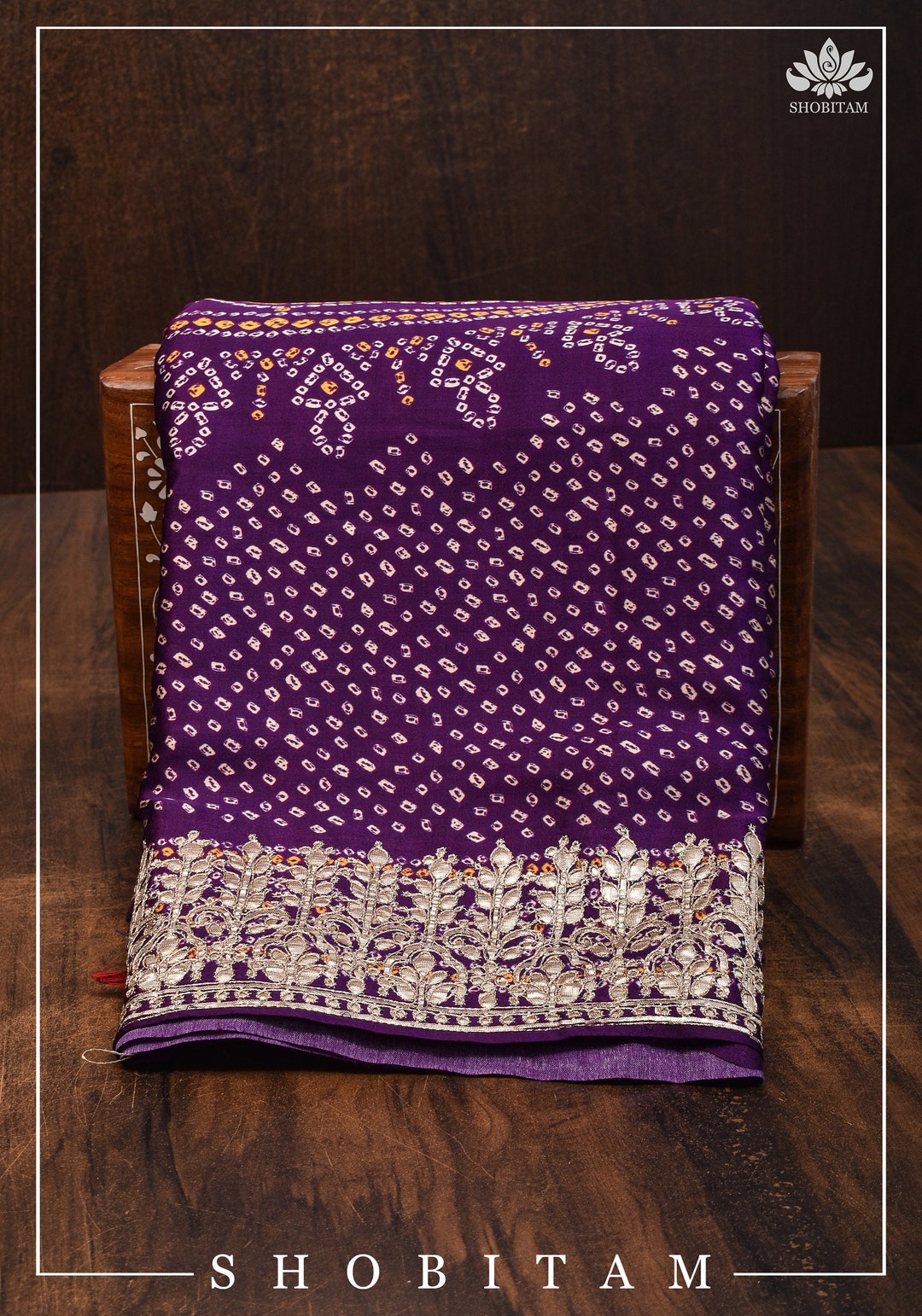 Deep Purple Gajji Silk Saree With Bandhni Digital Print, Crushed Zari ...