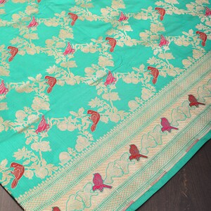 Aqua Green Shades-exquisite Banarasi Katan Silk Saree With Birds on ...