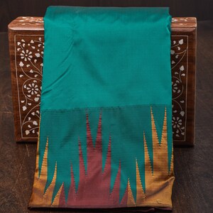 Two Color Temple Border on Teal Art Silk Saree - Etsy