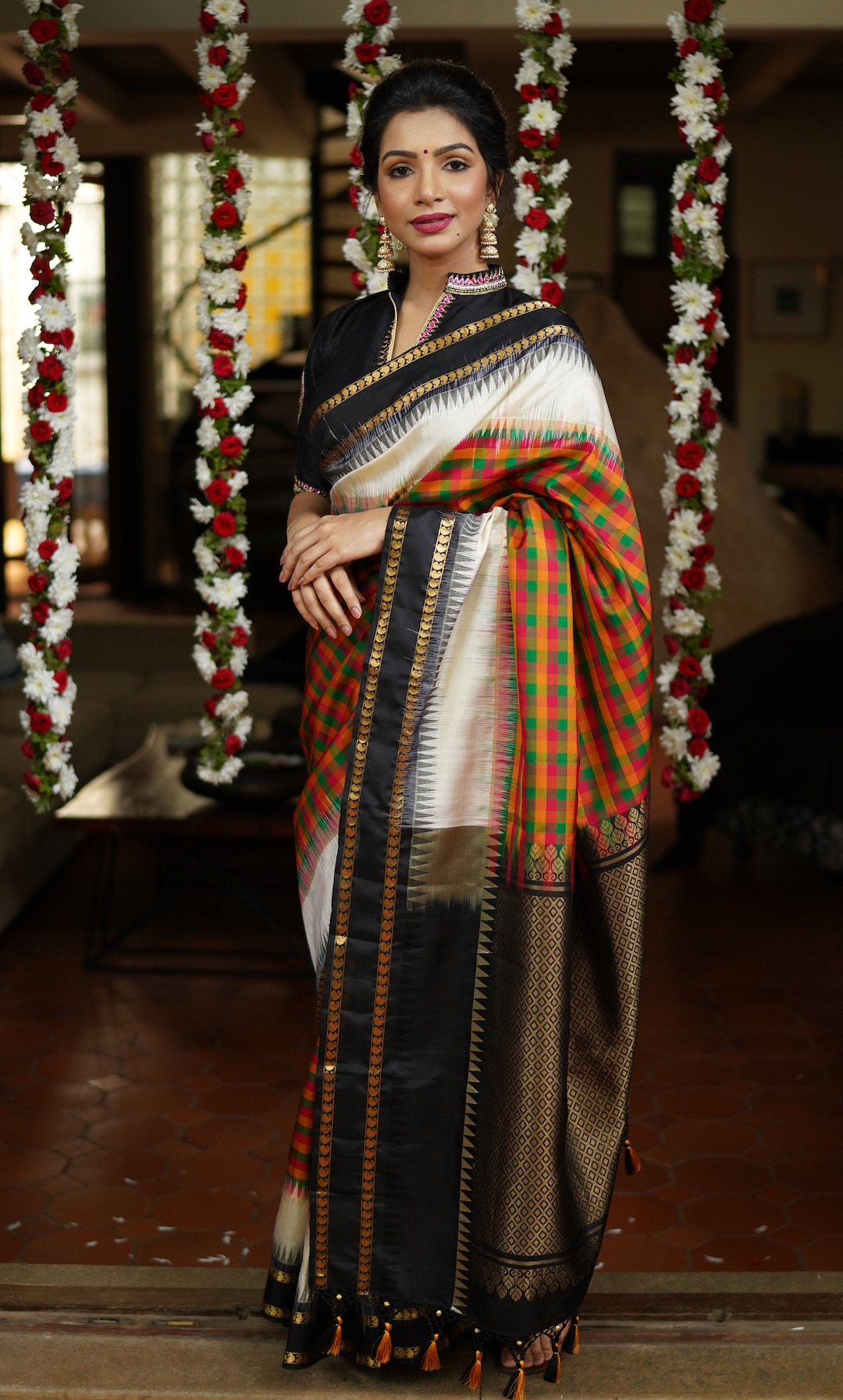 Exquisite Classic Kanjeevaram Multicolor Checks Saree in '9 Border ...