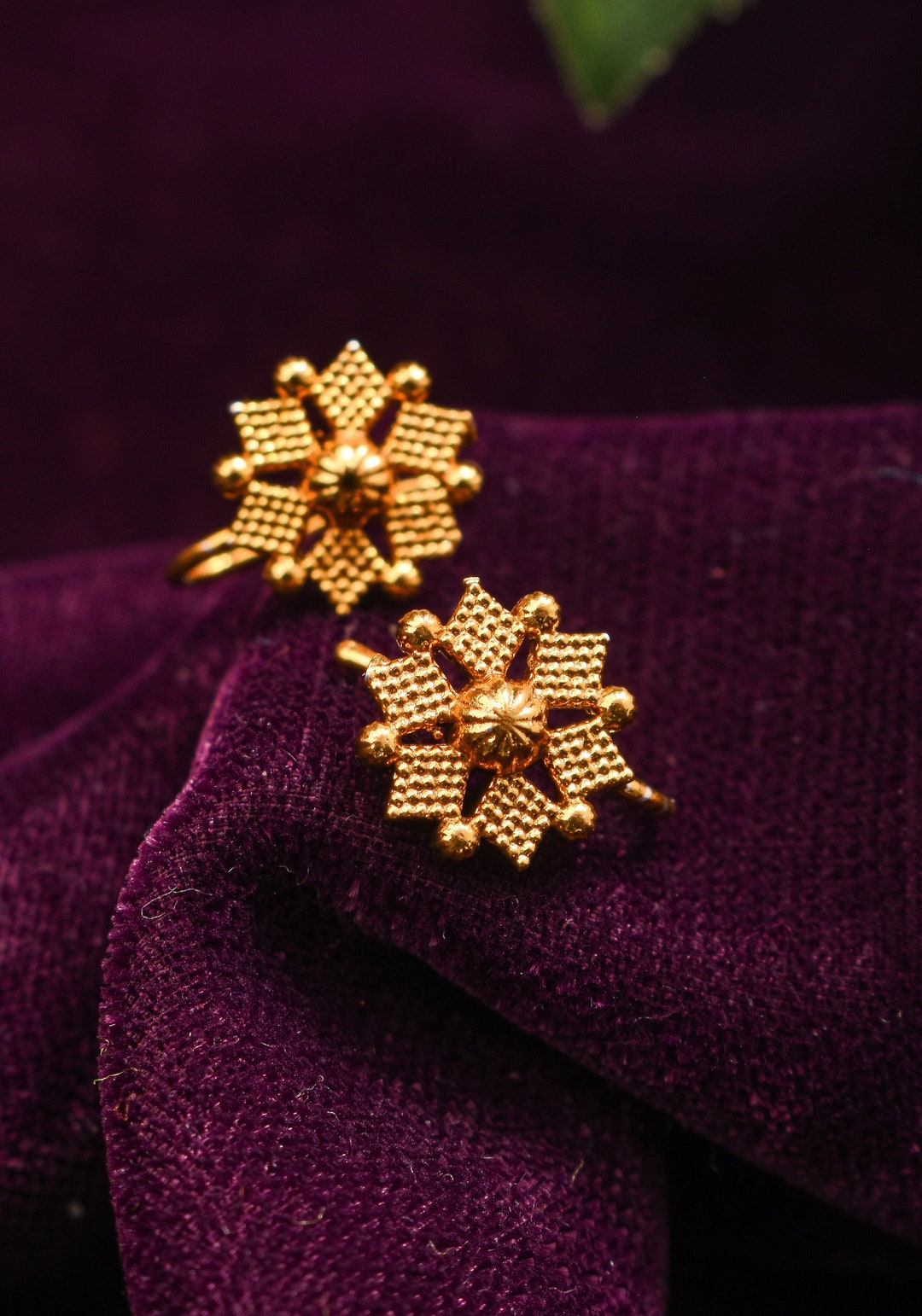 Antique Gold Tone Floral Design Nosepin/bugadi Earrings - Etsy