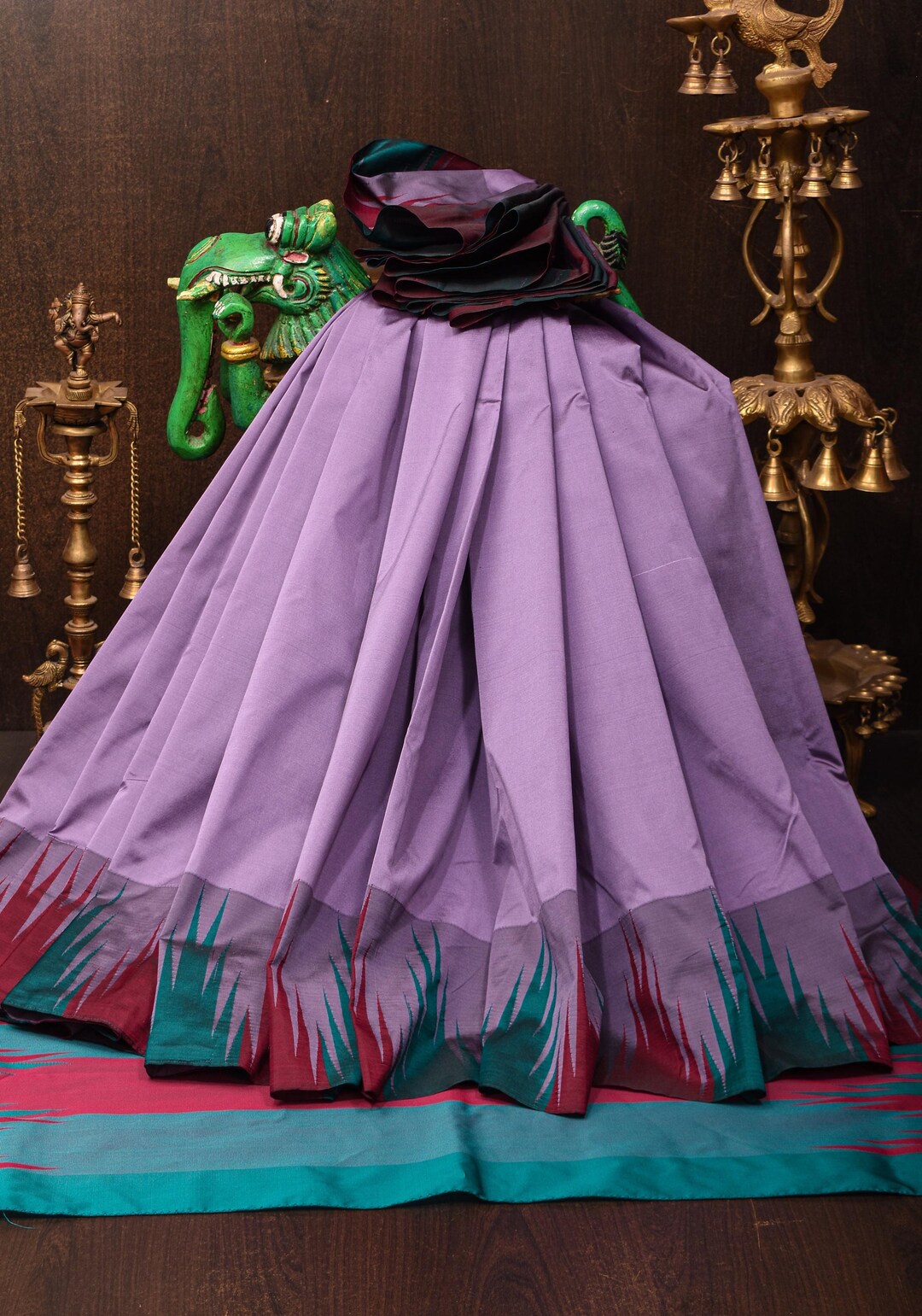 Dull Purple Tone and Two Color Temple Border on Art Silk Saree - Etsy