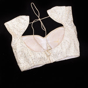 White Sequin Blouse With Queen Anne Neckline and Cap Sleeves - Etsy