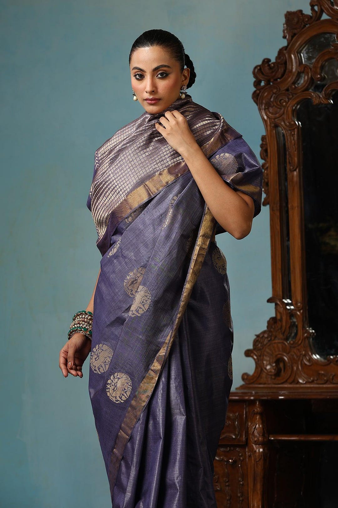 Dusty Amethsyt Chattisgarhi Kosa Silk Mark Saree With Deer Motifs and ...