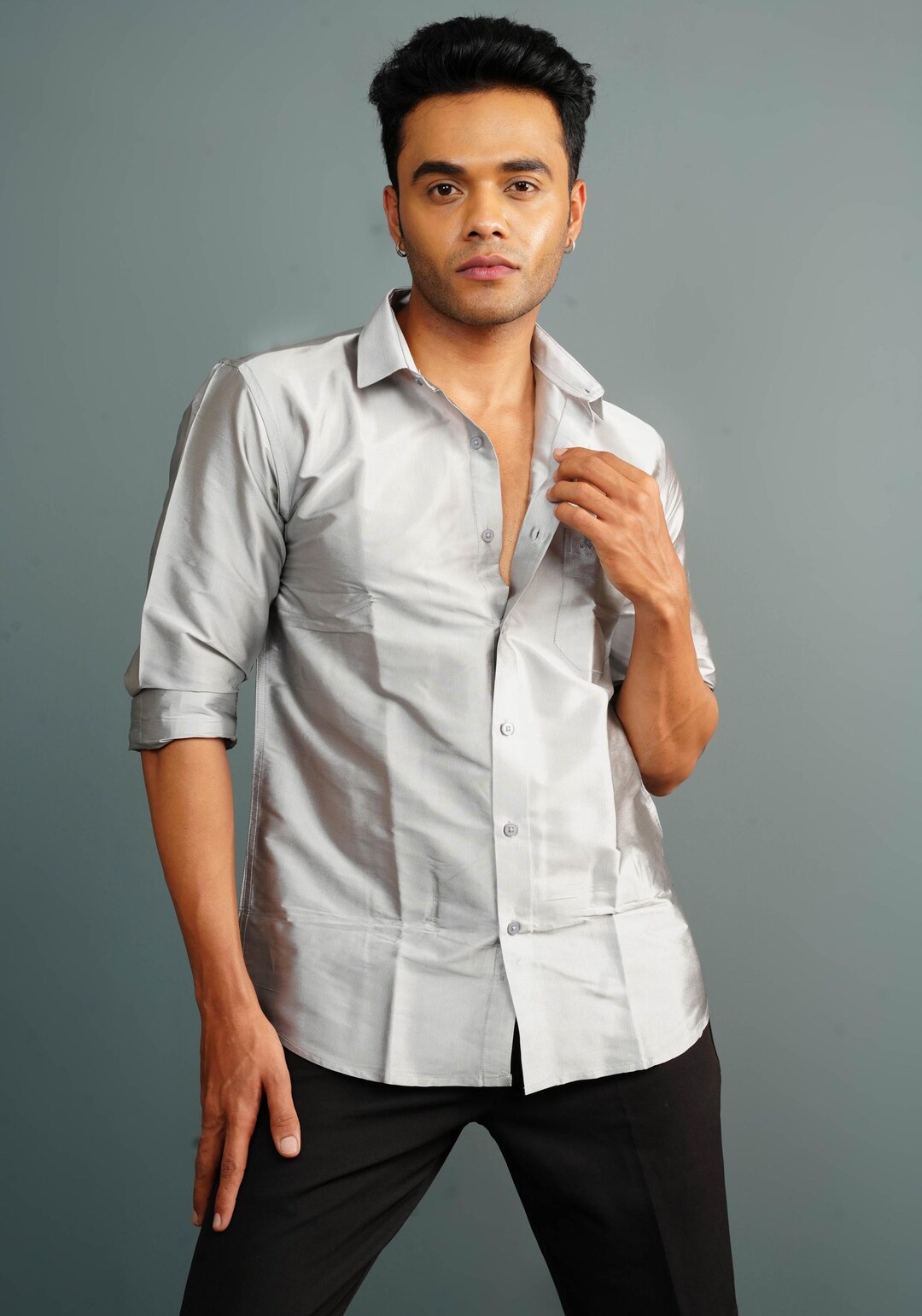 Mens Silver Color Solid Shirt for Dhoti and Trousers - Etsy