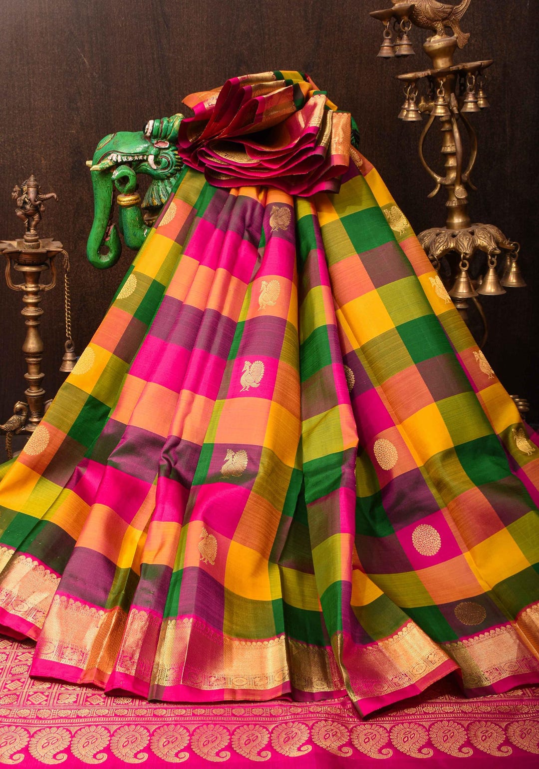 Pallum Pazhum Kanjivaram Classic Saree in Multicolor With Peacock ...