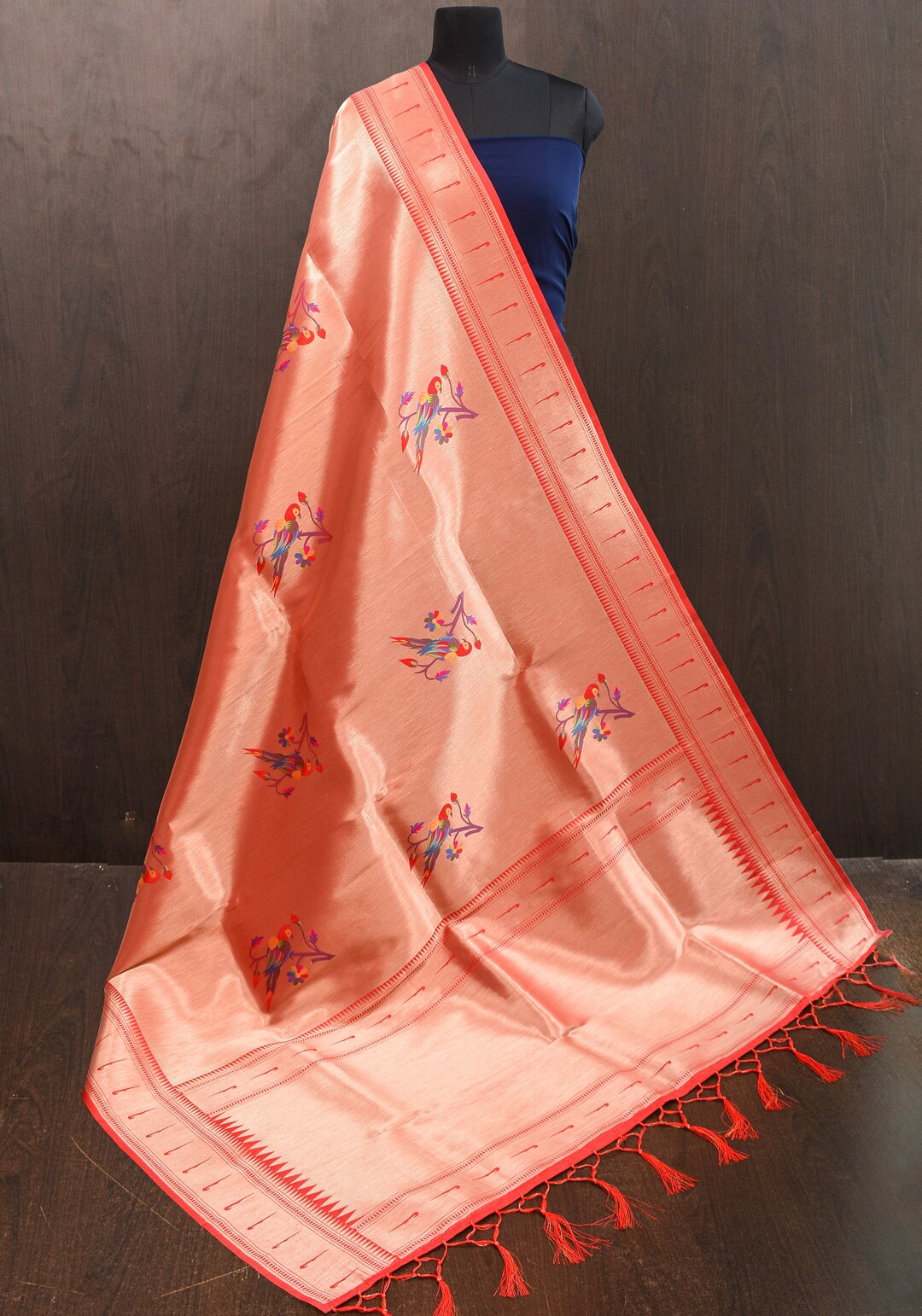 Paithani Style Art Silk Dupatta in Red - Etsy
