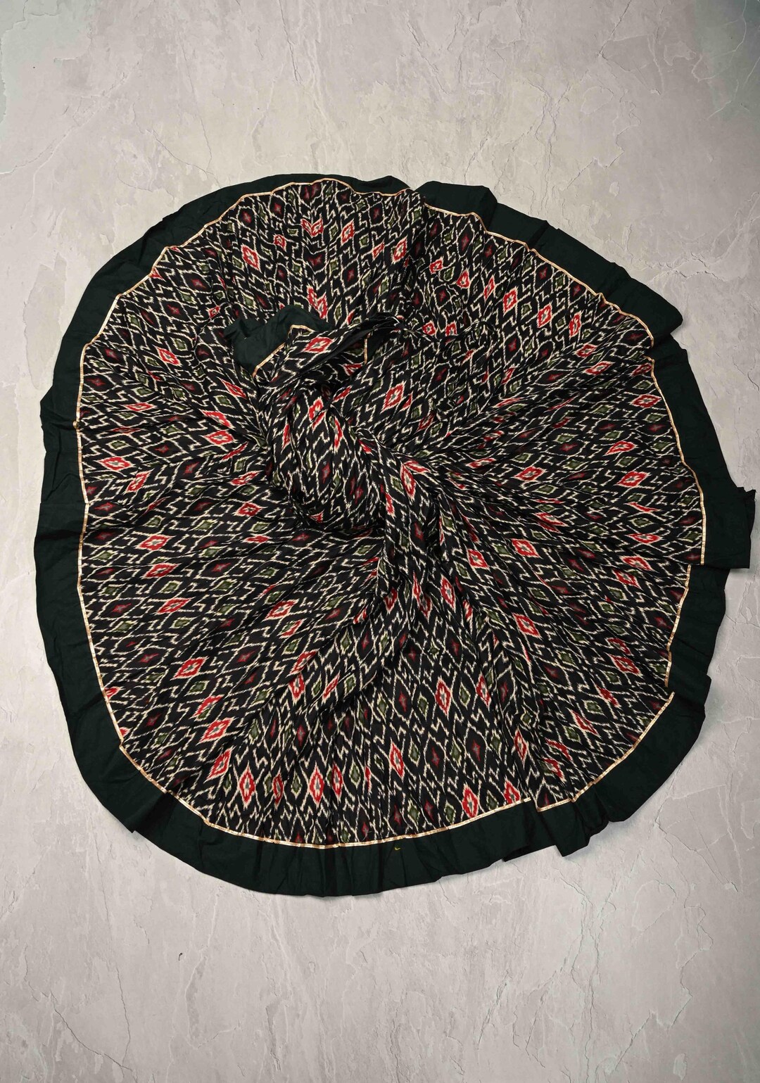 11 Meter Mega Flare Kalidaar Black Cotton Skirt With Ajrakh Hand Block ...