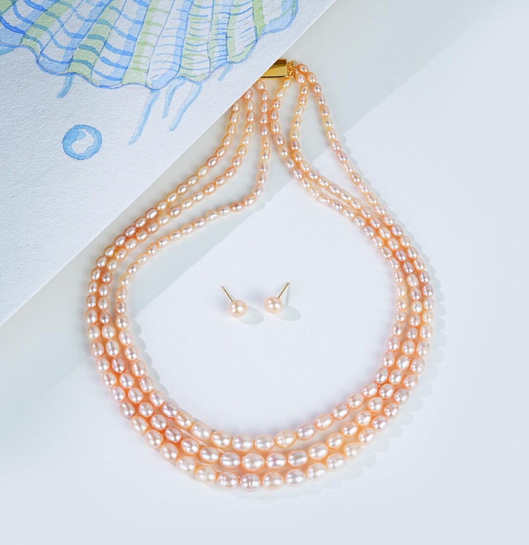 Pink Oval Grading Pearl Necklace Set - Etsy