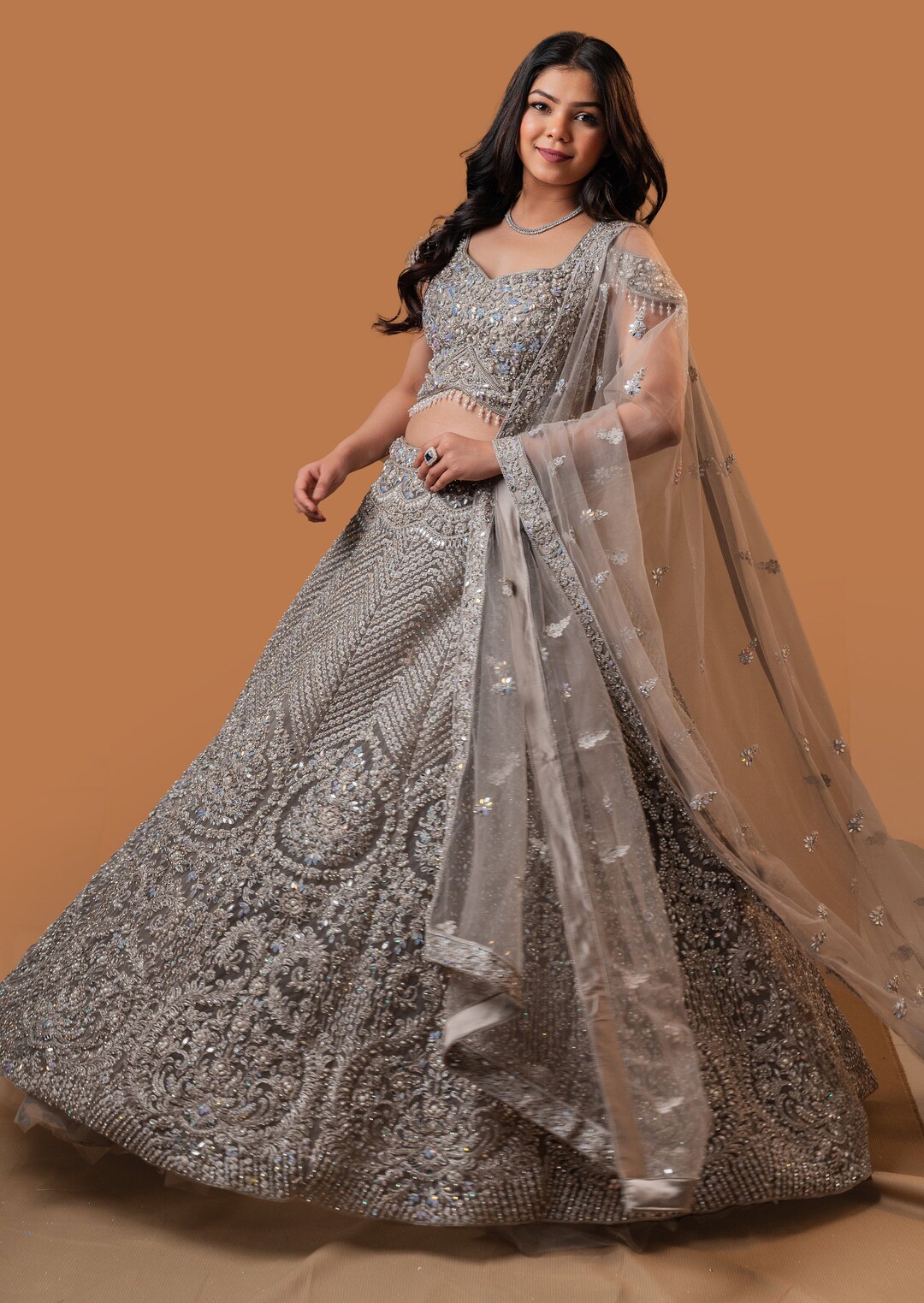 Gray Grace Lehenga With Embroidery, Customizable, Made to Order - Etsy