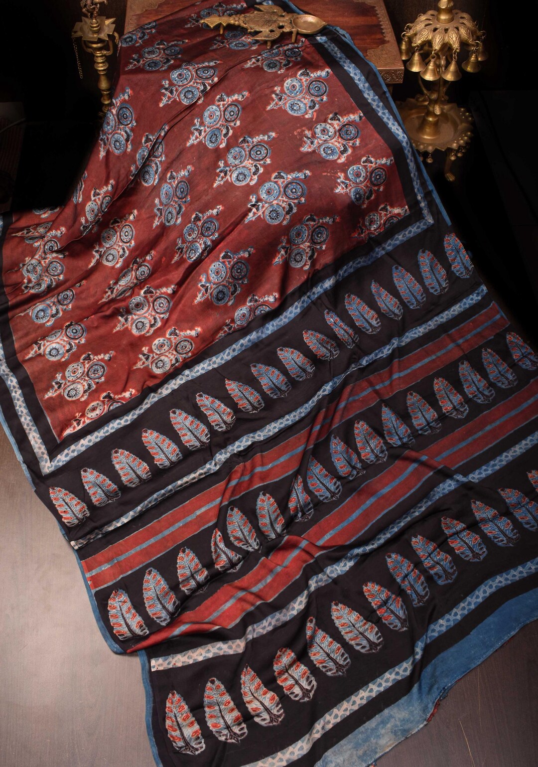 Persian Plum Vanaspati Hand Block Print on Modal Silk Saree - Etsy