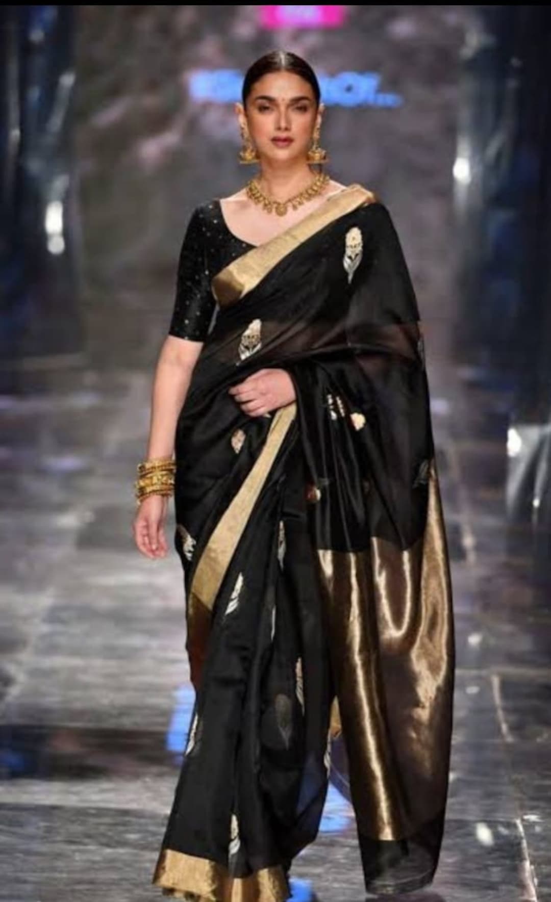 Black Chanderi Silk Saree With Sona Rupa Meena Floral Motifs in Black ...