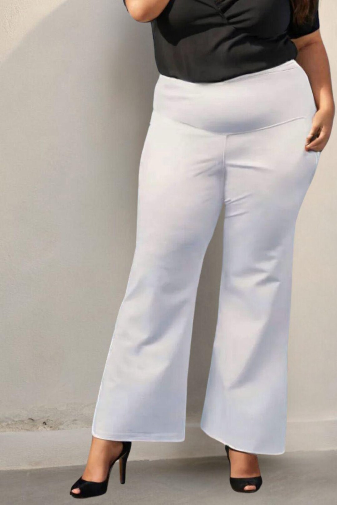 Plus Size White Tummy Shaper Flare Pants | Made to Order - Etsy