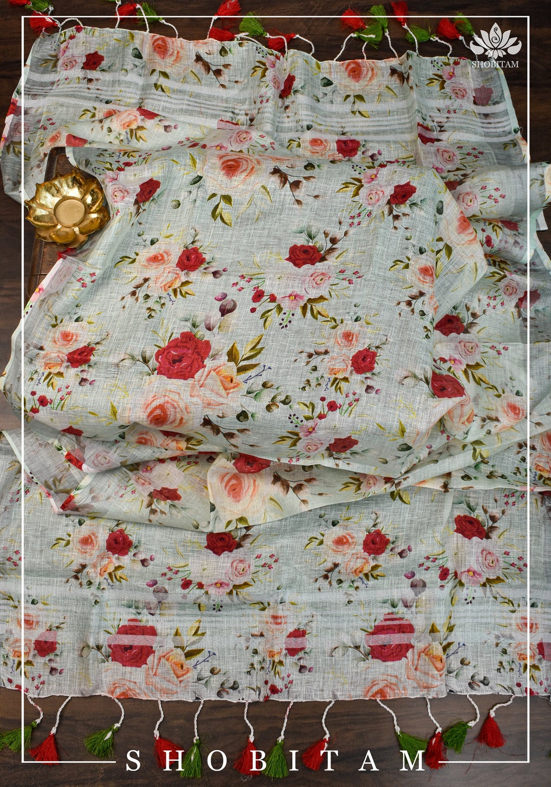 DUPATTA: Floral Digital Print Linen by Linen Dupatta With Long Tassels ...