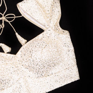 White Sequin Blouse With Queen Anne Neckline and Cap Sleeves - Etsy