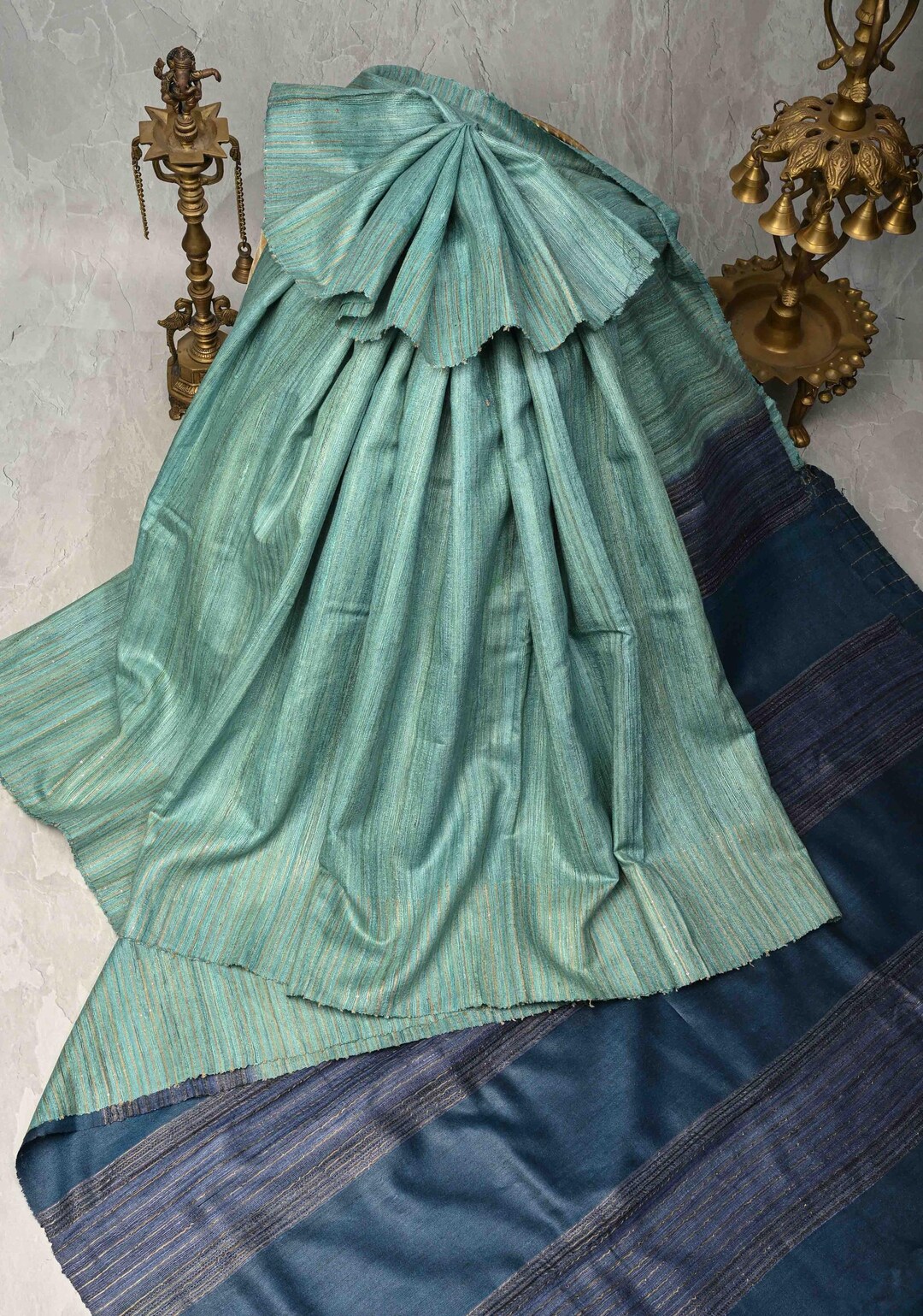 Teal Geecha Tussar Saree With Woven Sequins | SILK MARK CERTIFIED - Etsy