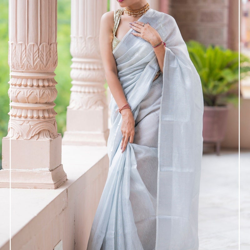 Silver Tissue Saree - Etsy