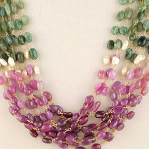 925 Silver , Natural Ruby, Emerald, Blue and Yellow Saphire Multistrand Necklace - Etsy