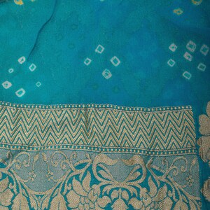 Ombre Sage-ferozi Shades Authentic Hand Bandhej Banarasi Silk Georgette ...