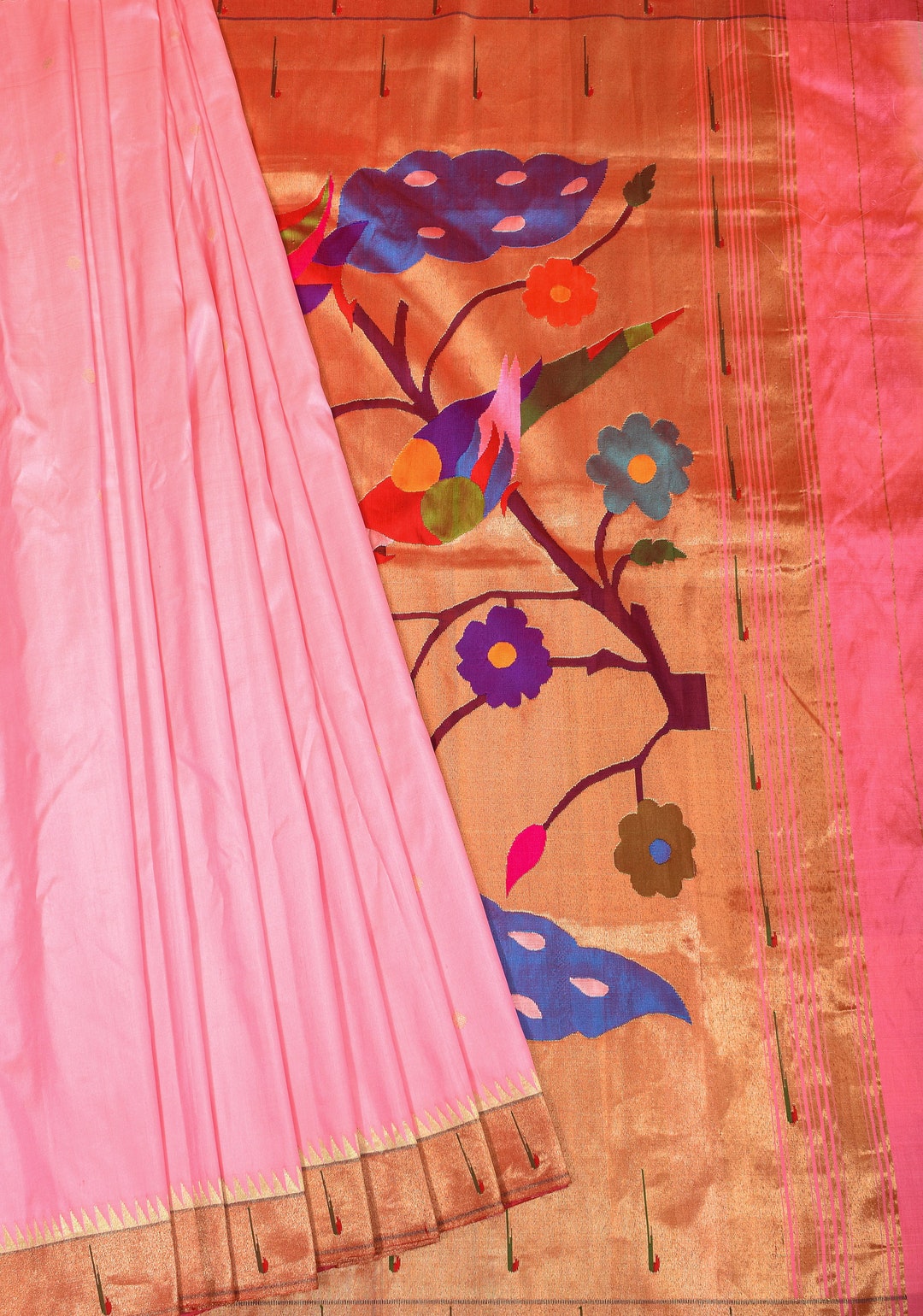 Rosemilk Pink Yeola Paithani Handloom Silk Saree With Authentic Single ...