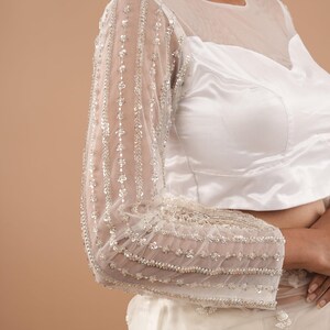 White Net Sheer Yoke Blouse With Cutdana Full Sleeves, Made to Order - Etsy